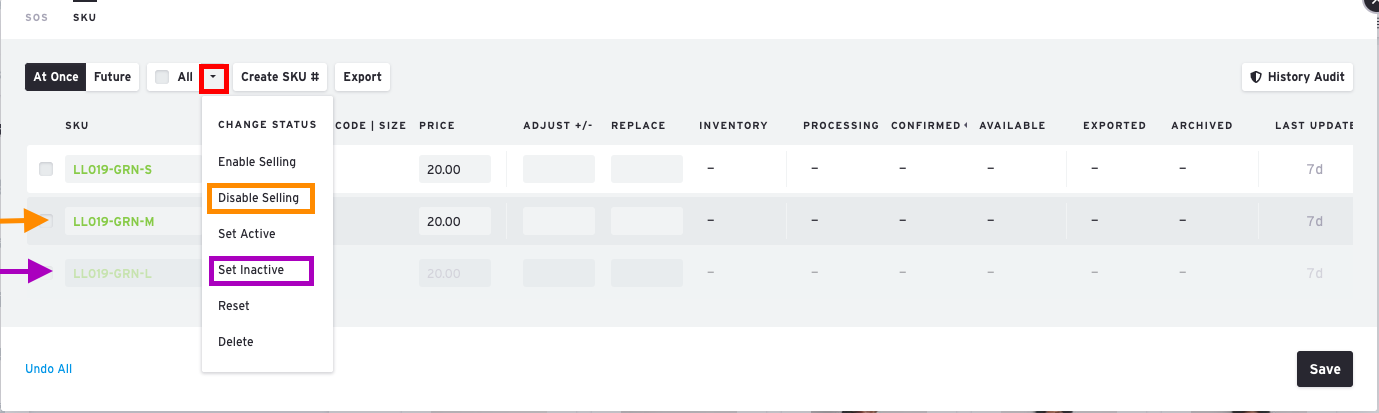 Disable Selling or Set as Inactive for Individual SKUs