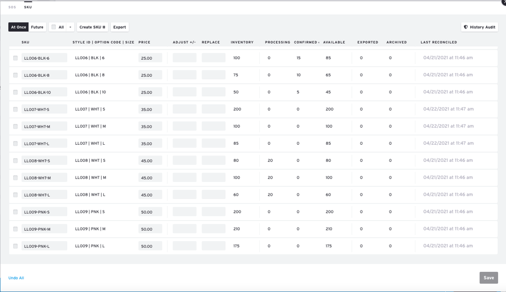 Inventory Table