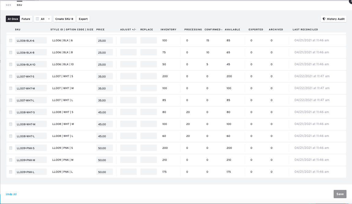 Inventory Table