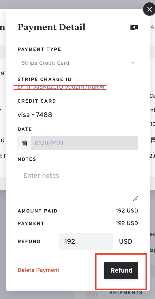 Delete a payment or process a refund on an Invoice