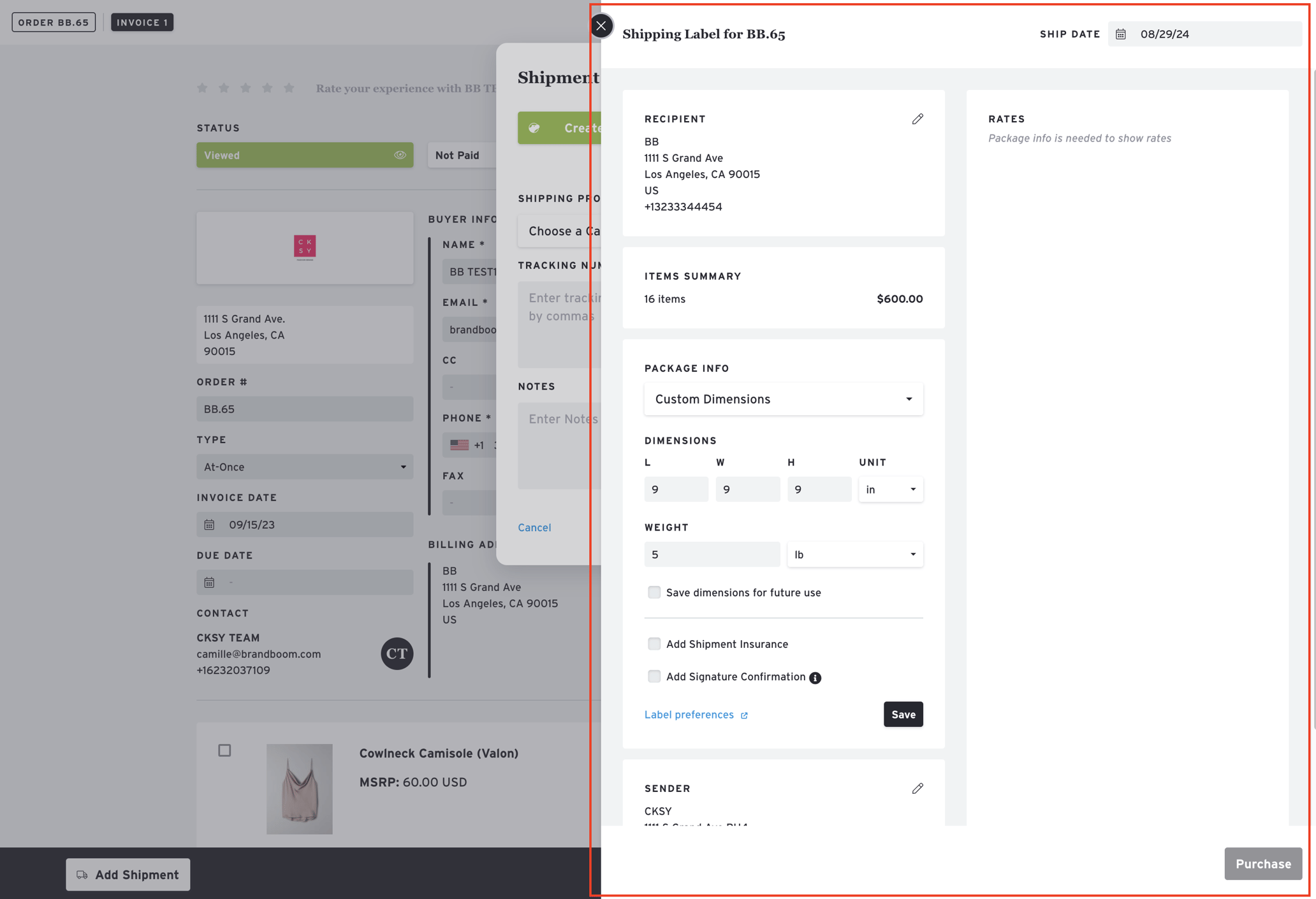 Creating Shipping Labels for Shipment of Invoices