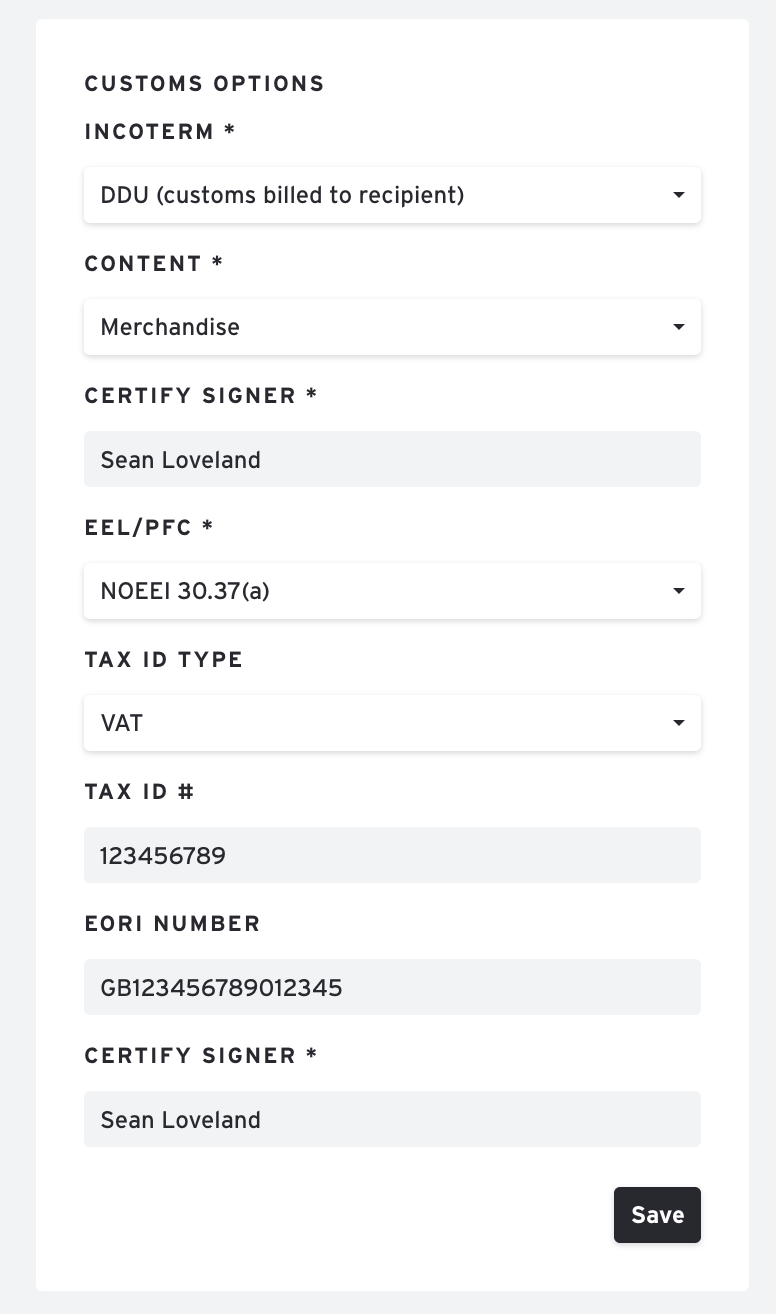 International Shipping Label Flow