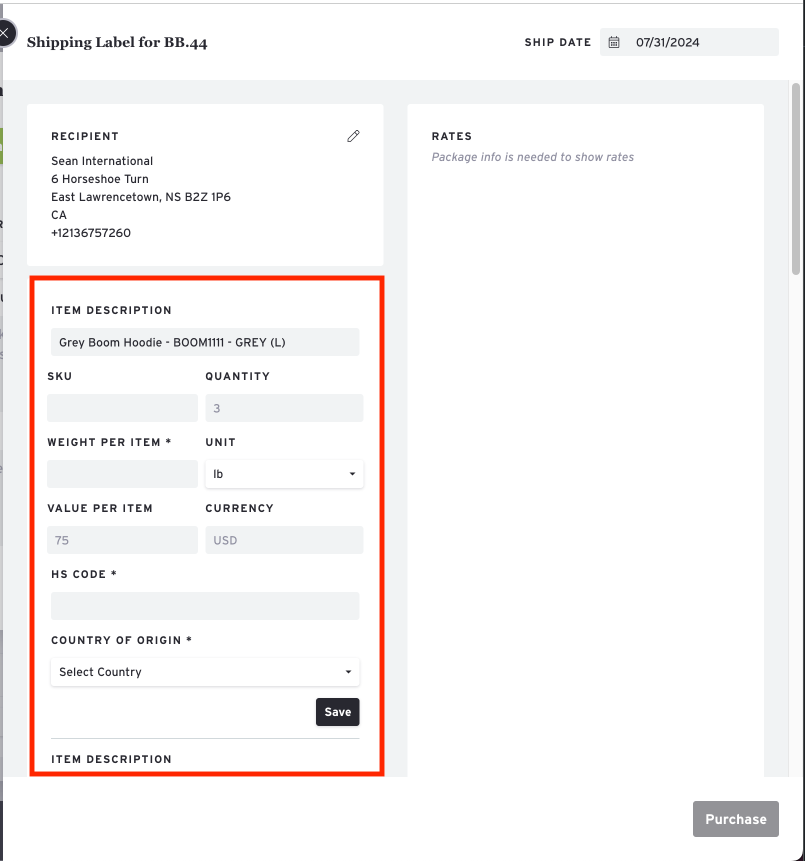 International Shipping Label Flow