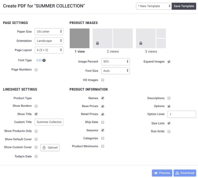 Generate a PDF Line Sheet