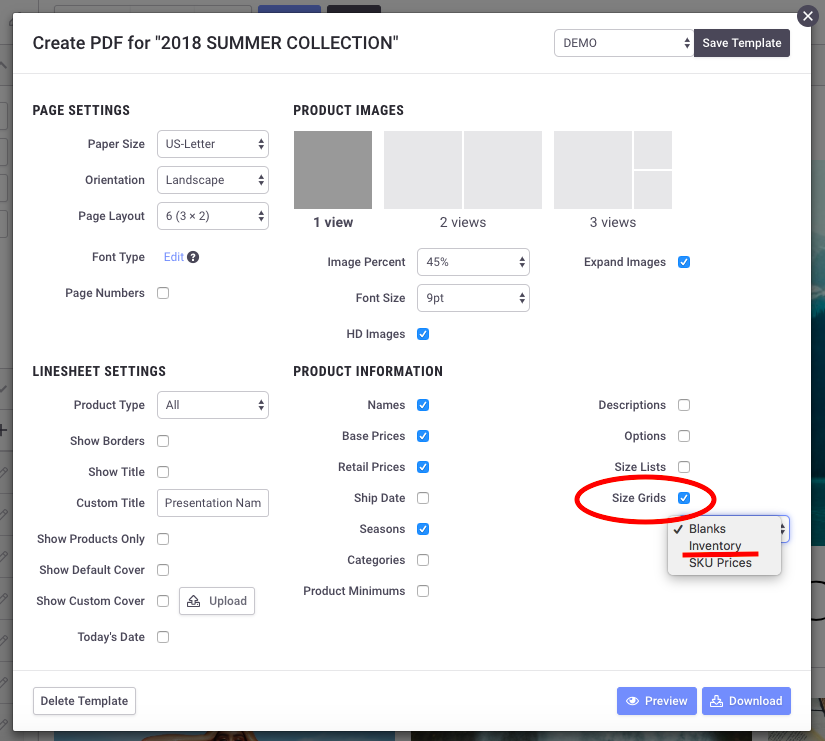 Generate a PDF Line Sheet